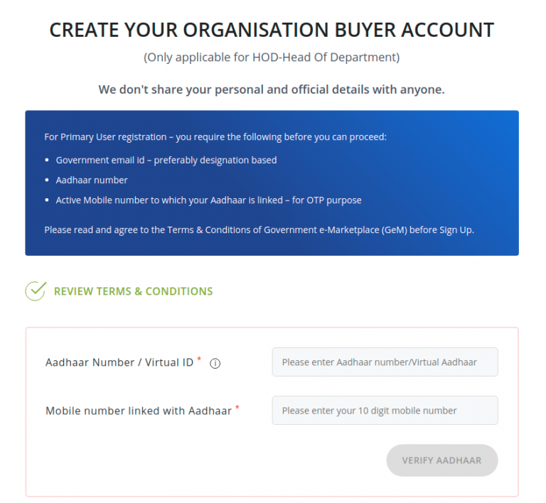 Government e-Marketplace - GeM Portal Registration proces